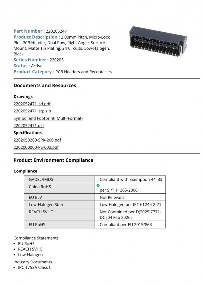 MOLEX 2202052471 document preview, page 1