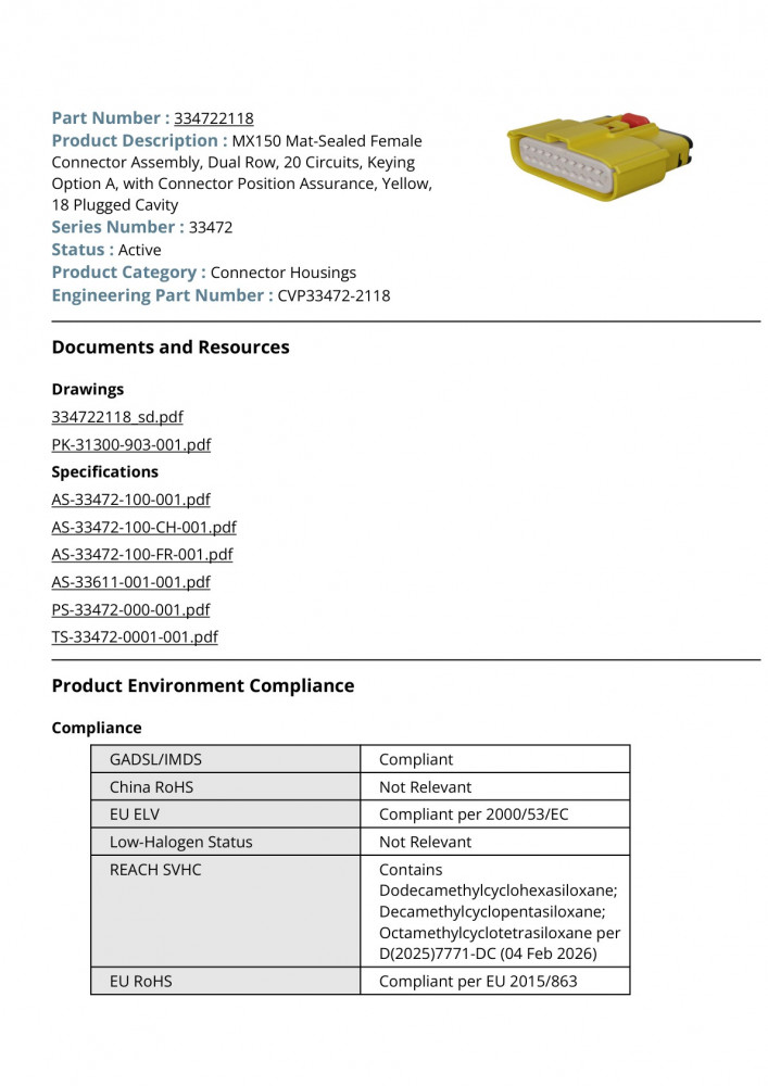 MOLEX 334722118 product documentation image 1