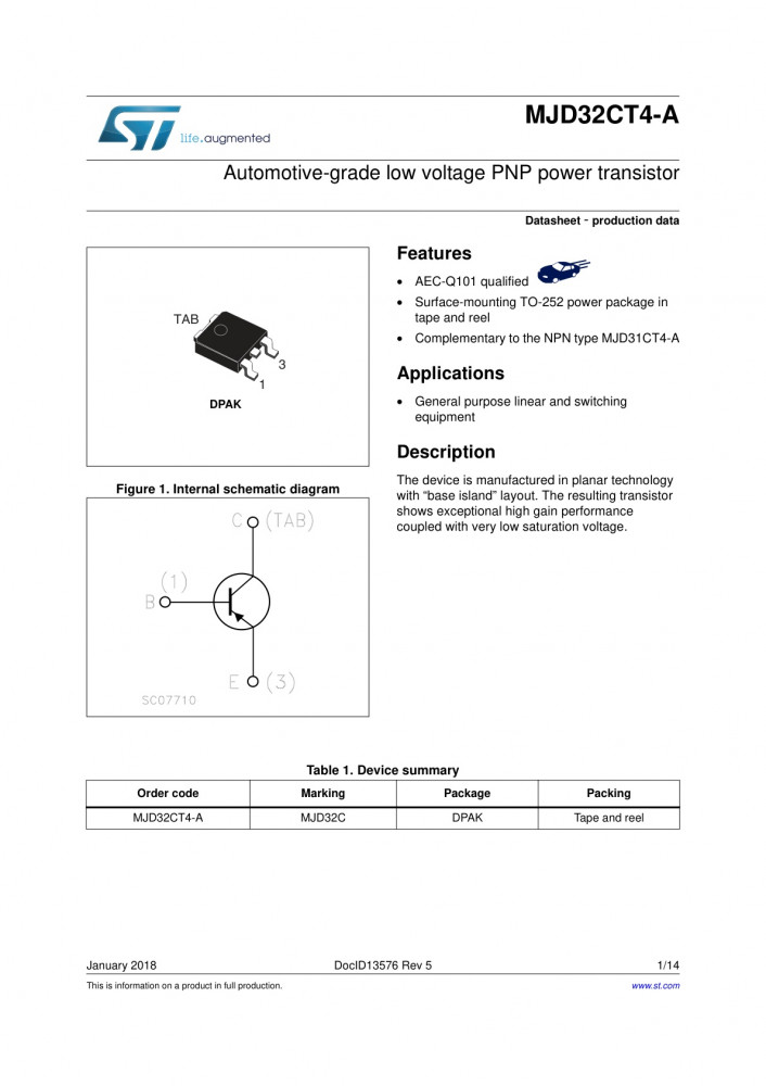 MJD32CT4-A datasheet page 1