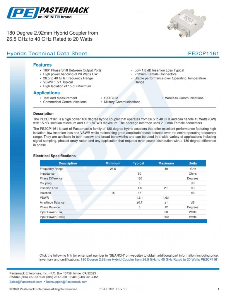PE2CP1161 datasheet page 1
