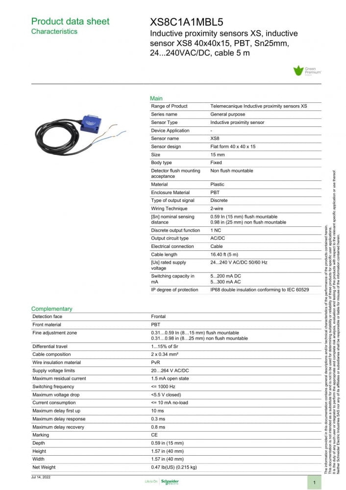 XS8C1A1MBL5 technical document page 1