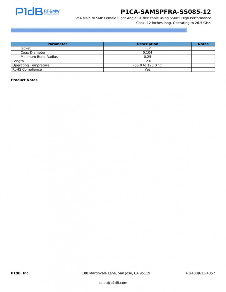 P1CA-SAMSPFRA-SS085-12 product document image, page 2