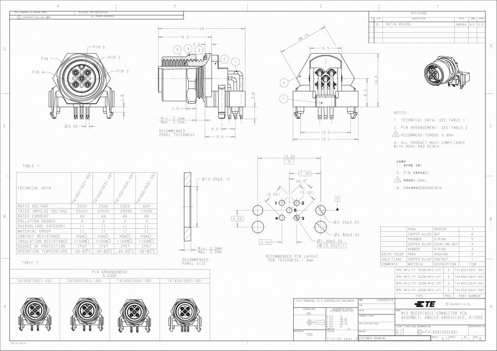 TE Connectivity T4145015051-001 technical drawing preview