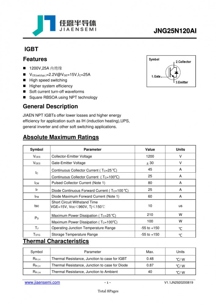 JNG25N120AI datasheet page 1