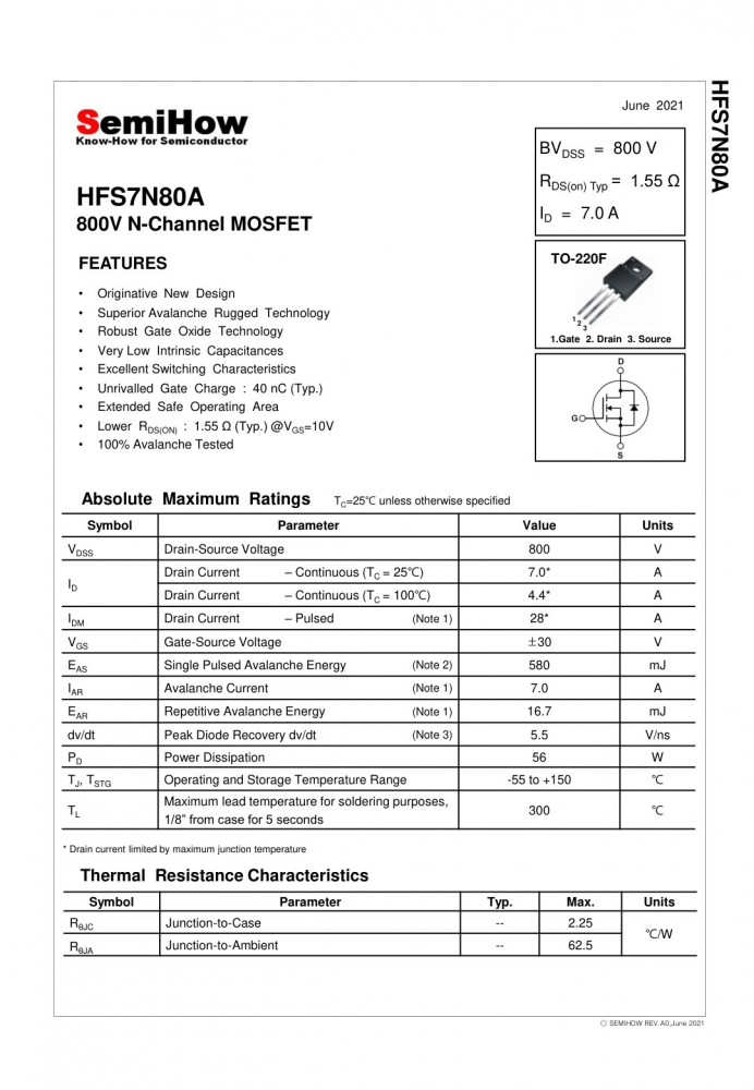 HFS7N80A datasheet page 1