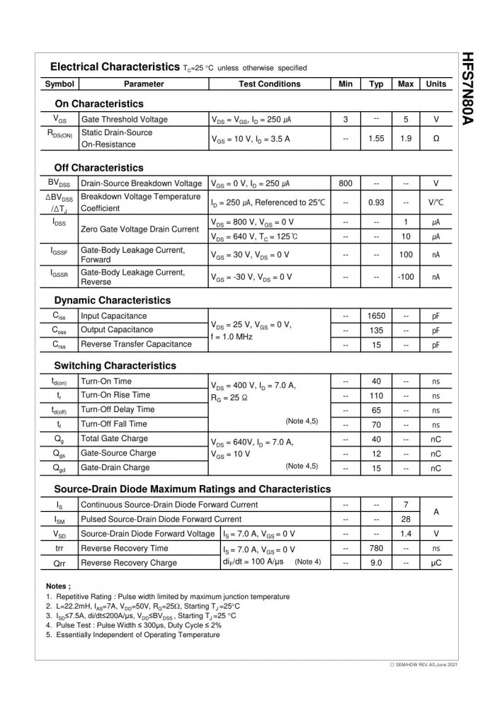 HFS7N80A datasheet page 2