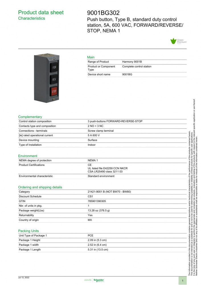 9001BG302 technical document page 1