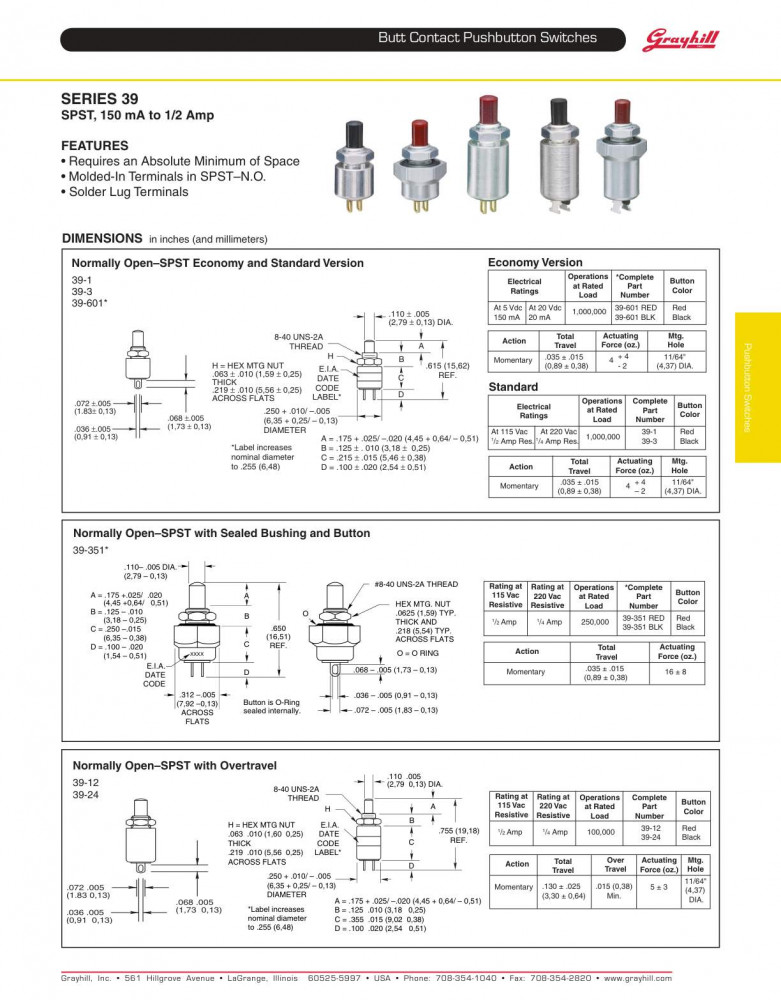 Grayhill Series 39 technical datasheet page 1