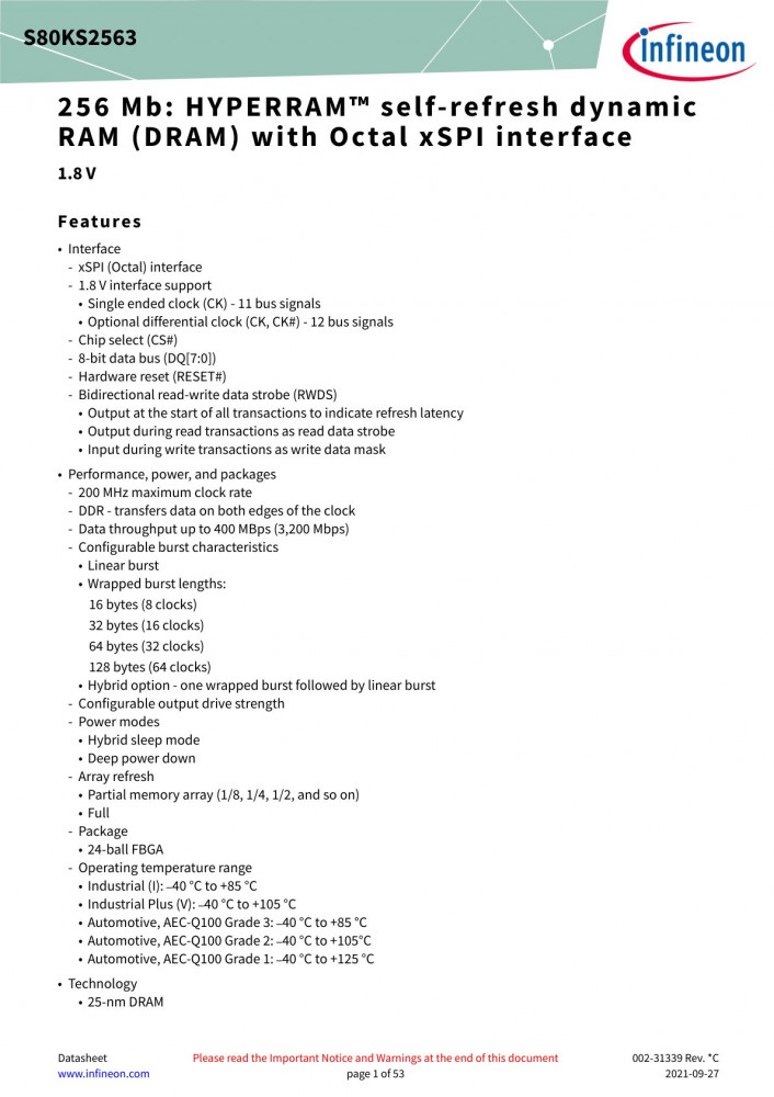 Infineon S80KS2563GABHI020 document page 1