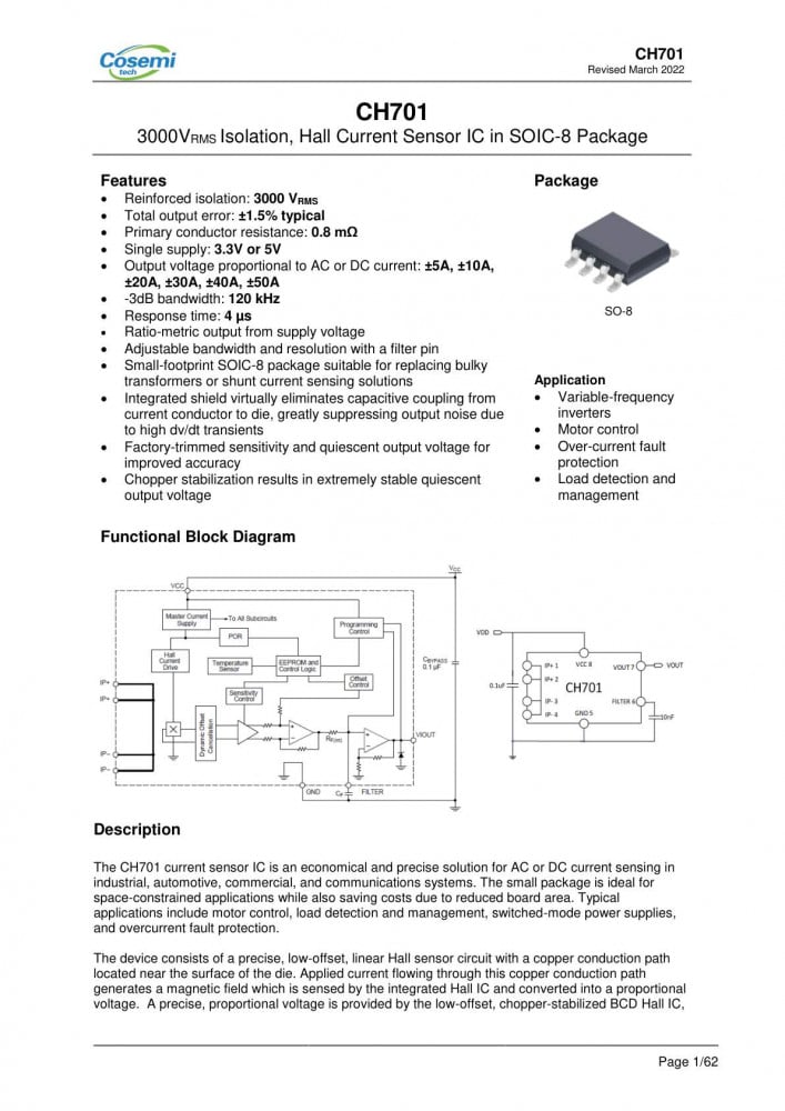 CH701 datasheet page 1