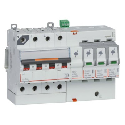 SPD with ICC protection 25kA T2 imax 20kA 1P+N right with fault signalling - SPD+MCB T2 imax 20kA 1P+NR +SD - 230V AC