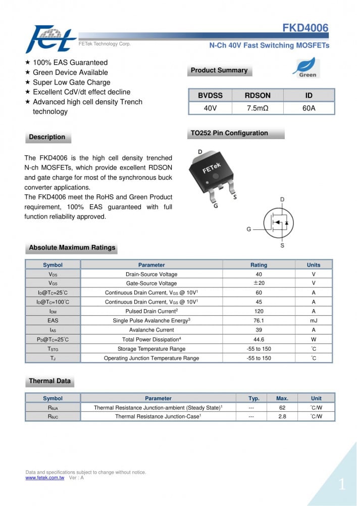 FKD4006 datasheet page 1