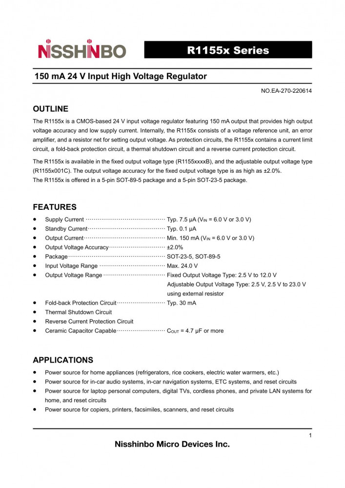 R1155 datasheet page 1
