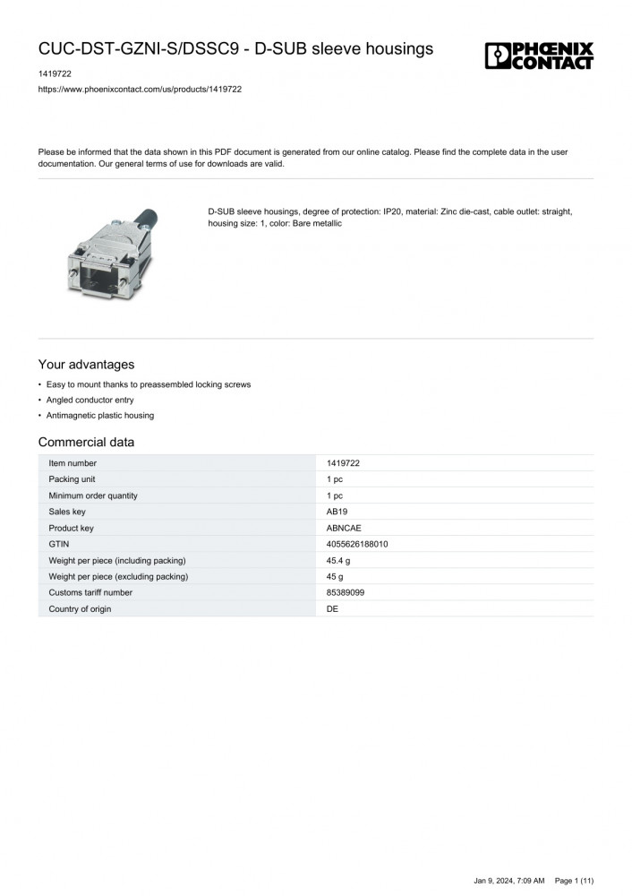Phoenix Contact 1419722 technical document page 1