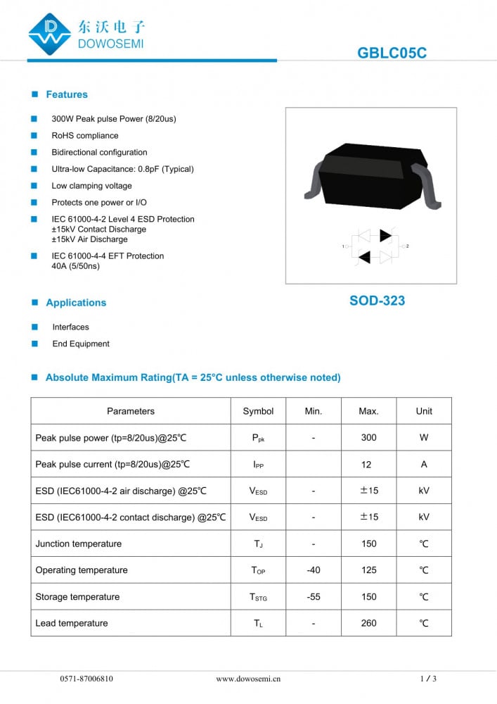 GBLC05C datasheet page 1