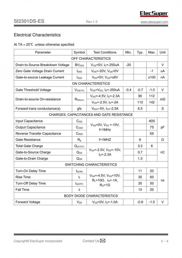 SI2301DS-ES datasheet page 3
