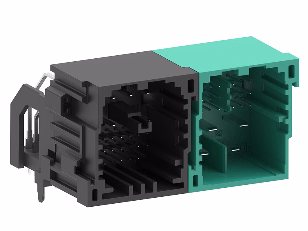 stAK50h 2 Bay Right-Angle Hybrid Header, 24 Circuits, Bay 1: 12 Circuits/Key 1/Black; Bay 2: 12 Circuits/Key 2/Green; Tube