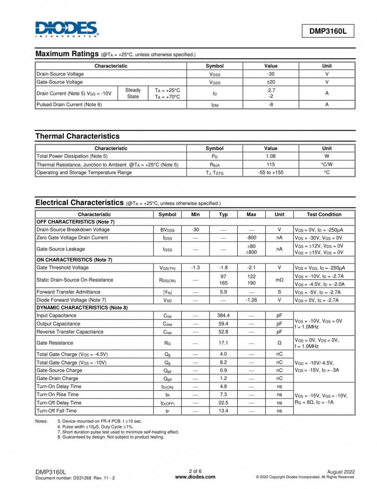 DMP3160L-7 datasheet page 2