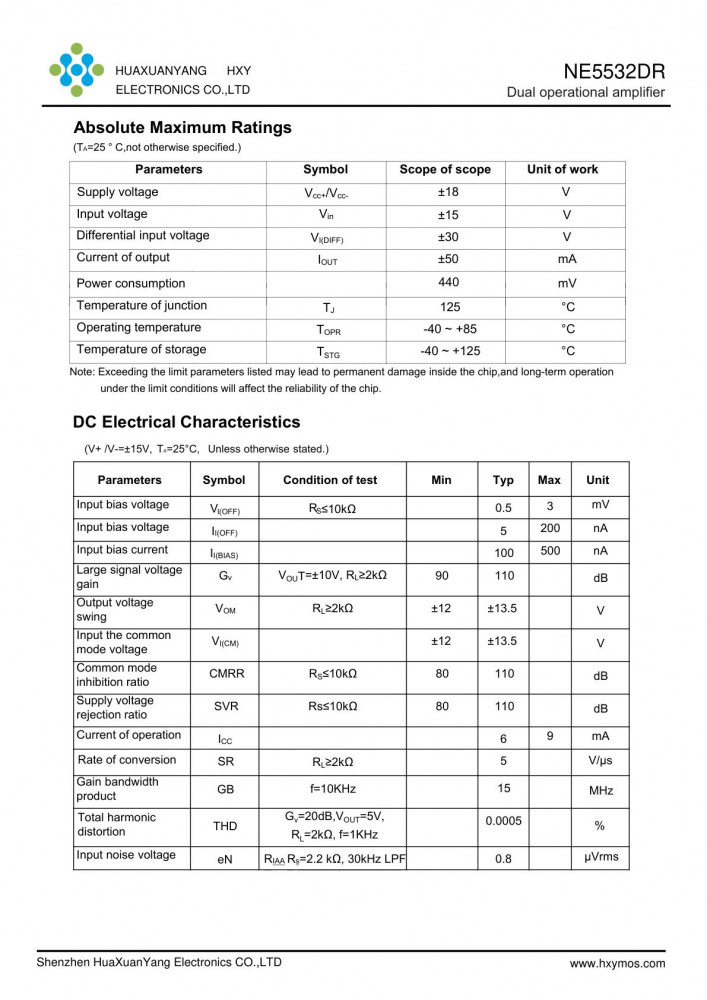 NE5532DR-HXY datasheet page 3