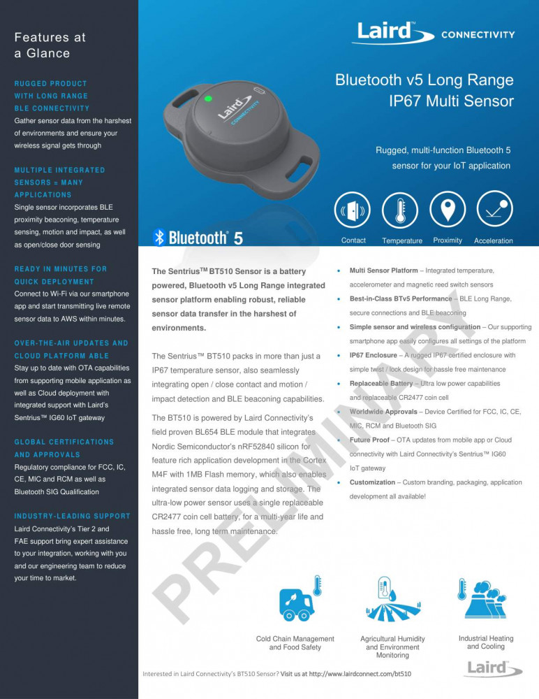 Sentrius BT510 technical document preview, page 1