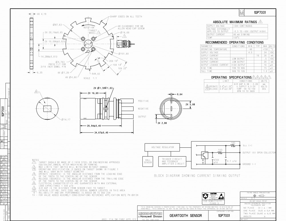 Honeywell 1GP7001 technical drawing