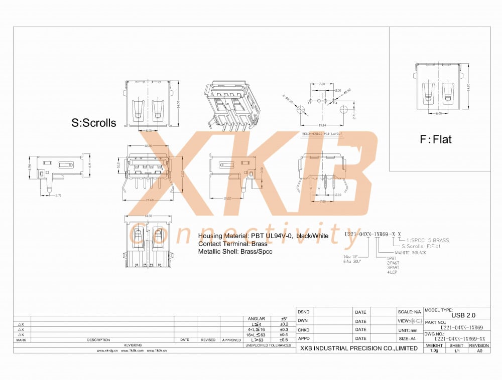 XKB Connection U221-041N-1WR69-F5 technical drawing