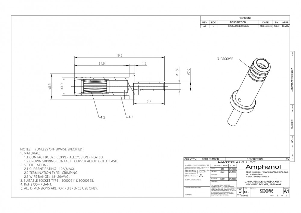 Amphenol SC000706 technical drawing