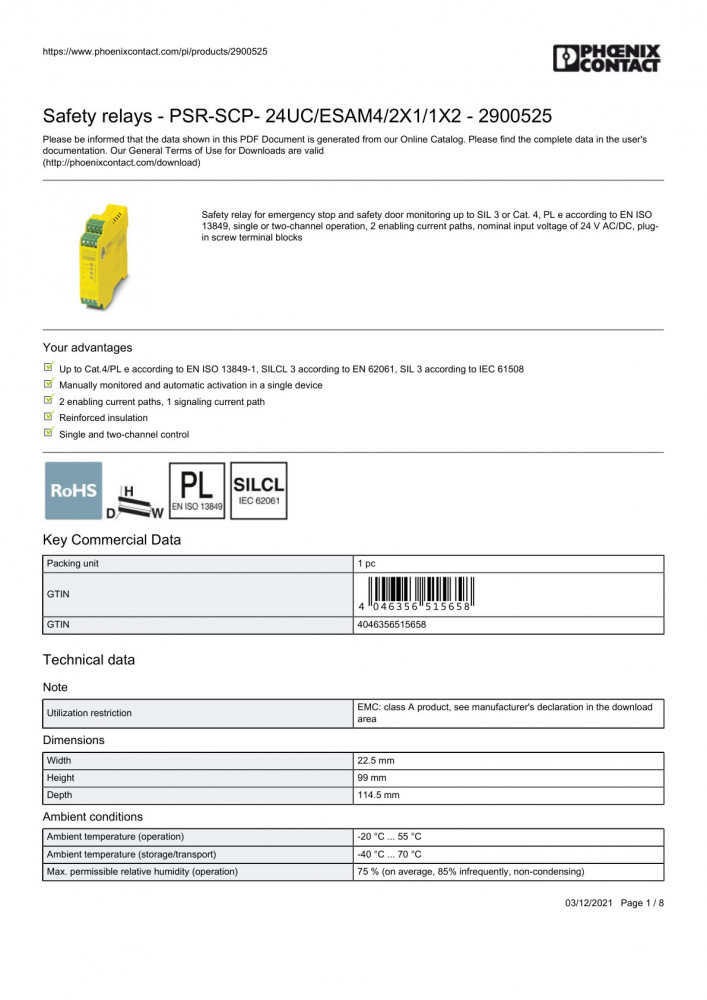 Phoenix Contact 2900525 technical document page 1
