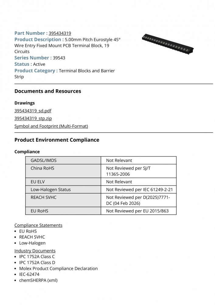 MOLEX 395434319 technical document page 1