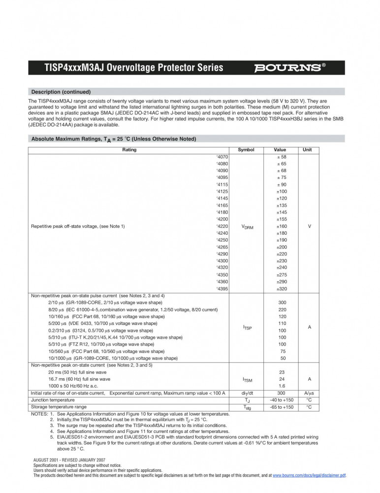 BOURNS TISP4xxxM3AJ datasheet page 2