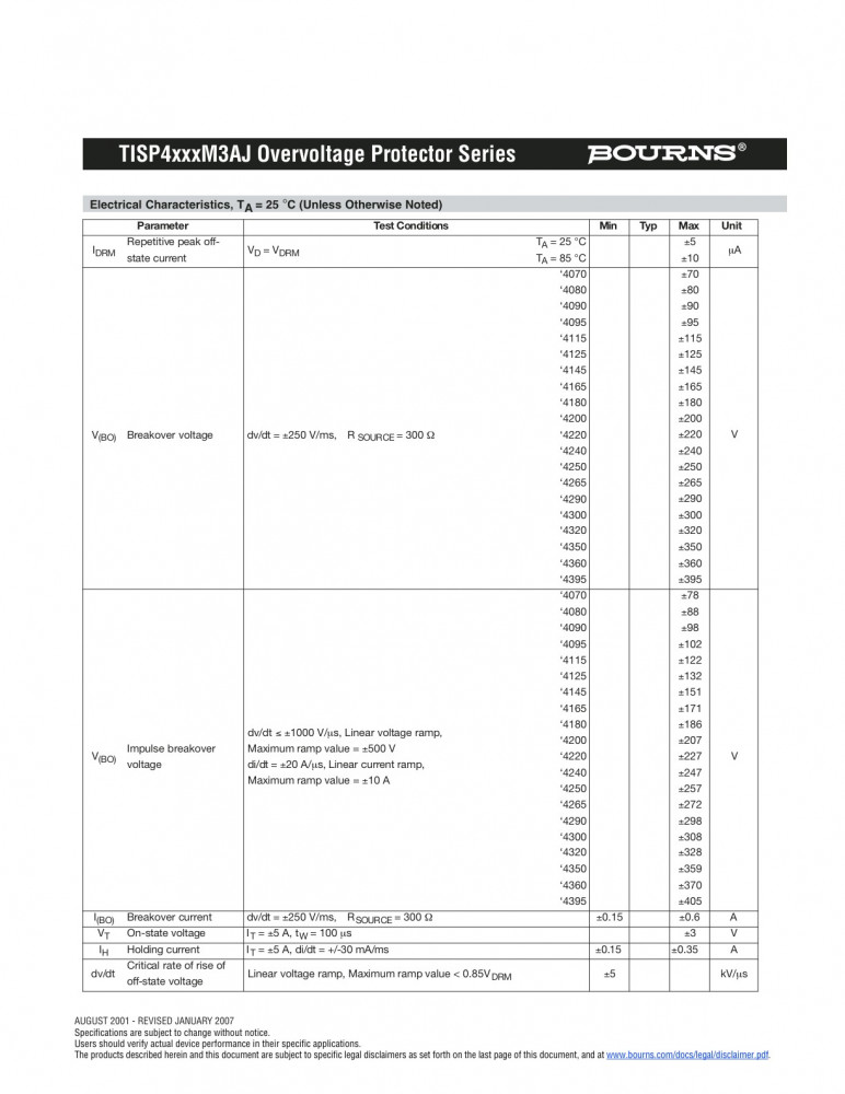 BOURNS TISP4xxxM3AJ datasheet page 3