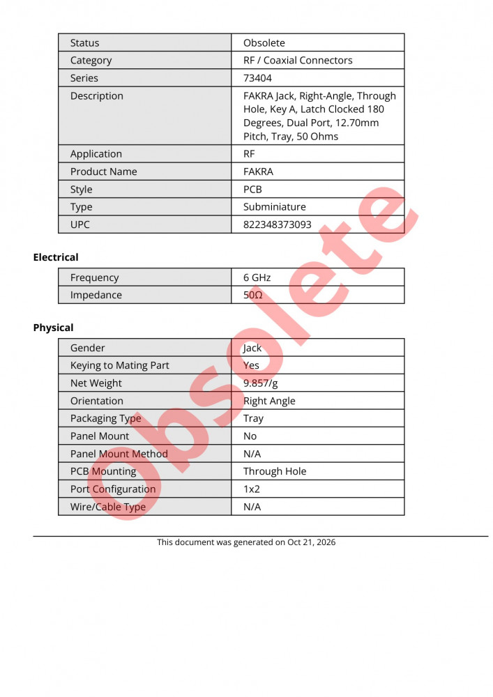 Technical document page 2 for MOLEX 734041610