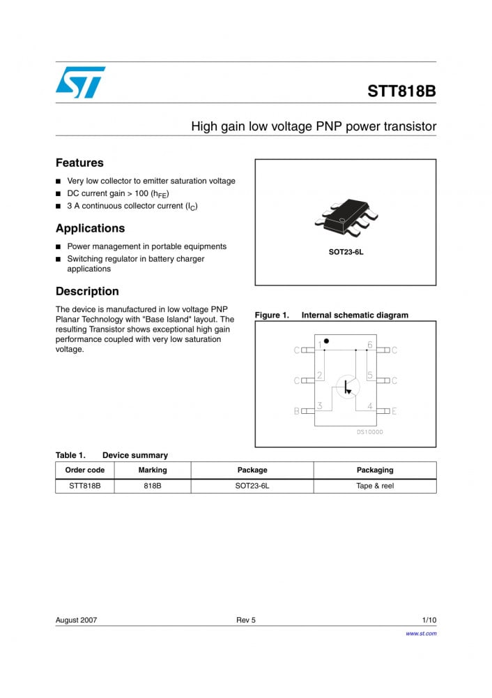 STT818B datasheet page 1