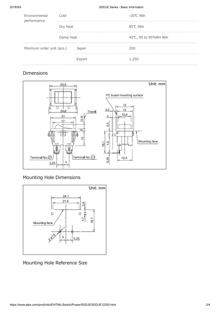 SDDJE12200 mounting hole dimensions