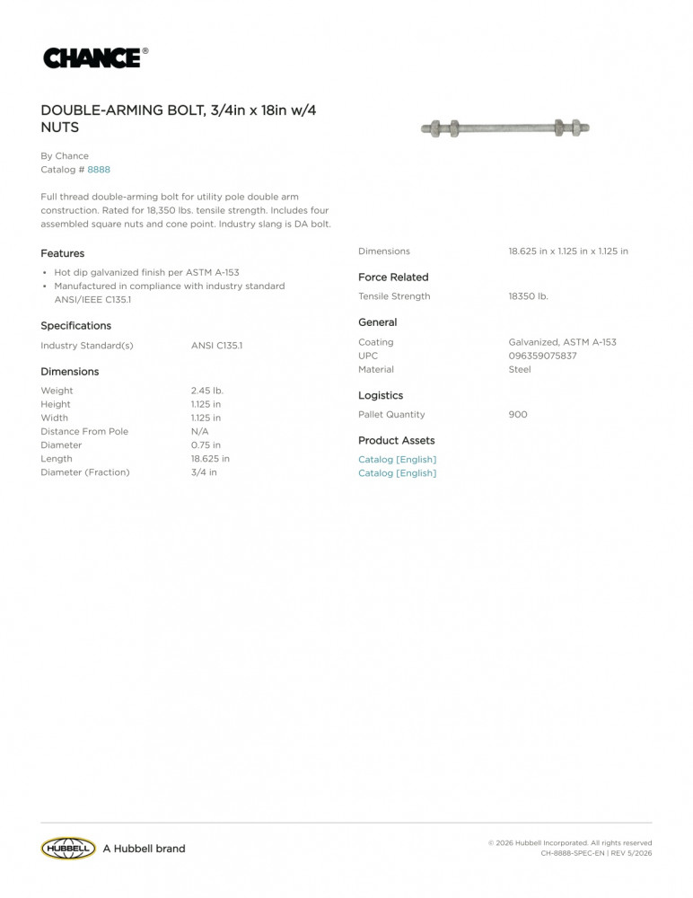 Burndy 8888 double-arming bolt technical document image