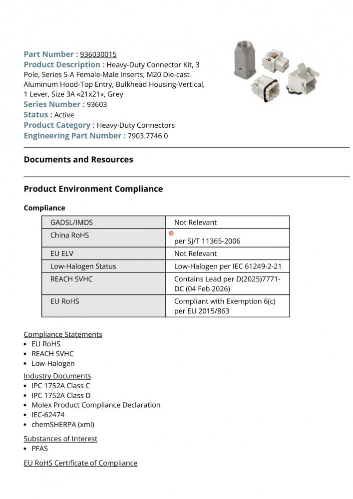 MOLEX 936030015 technical document image, page 1