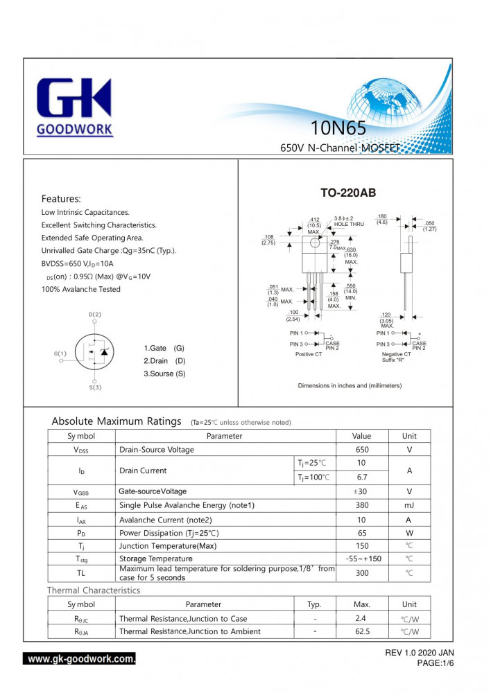 10N65 datasheet page 1