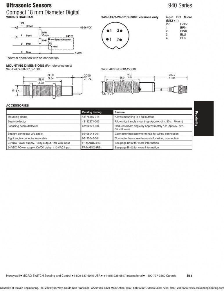 Honeywell ultrasonic sensor document page 2
