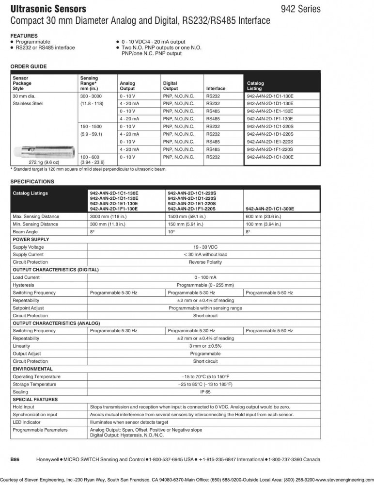 Honeywell ultrasonic sensor document page 5