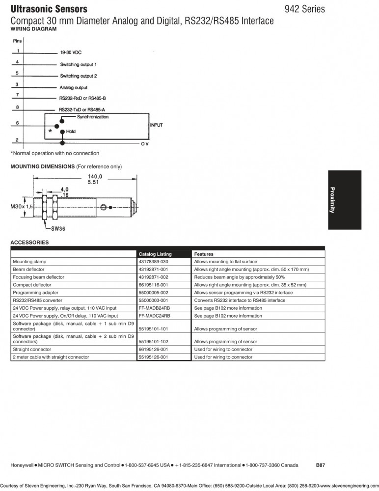 Honeywell ultrasonic sensor document page 6