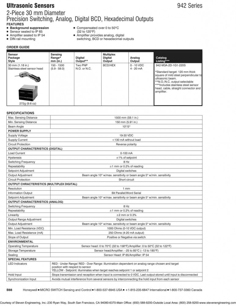 Honeywell ultrasonic sensor document page 7