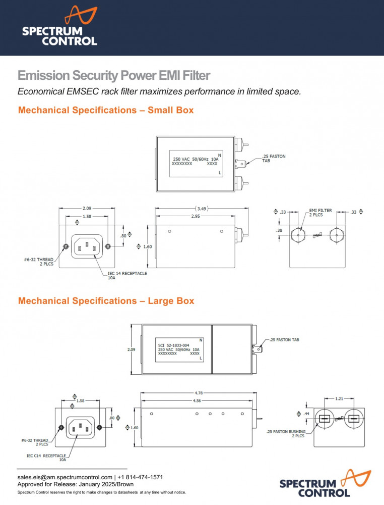 Spectrum Control EMSEC power EMI filter document, page 3