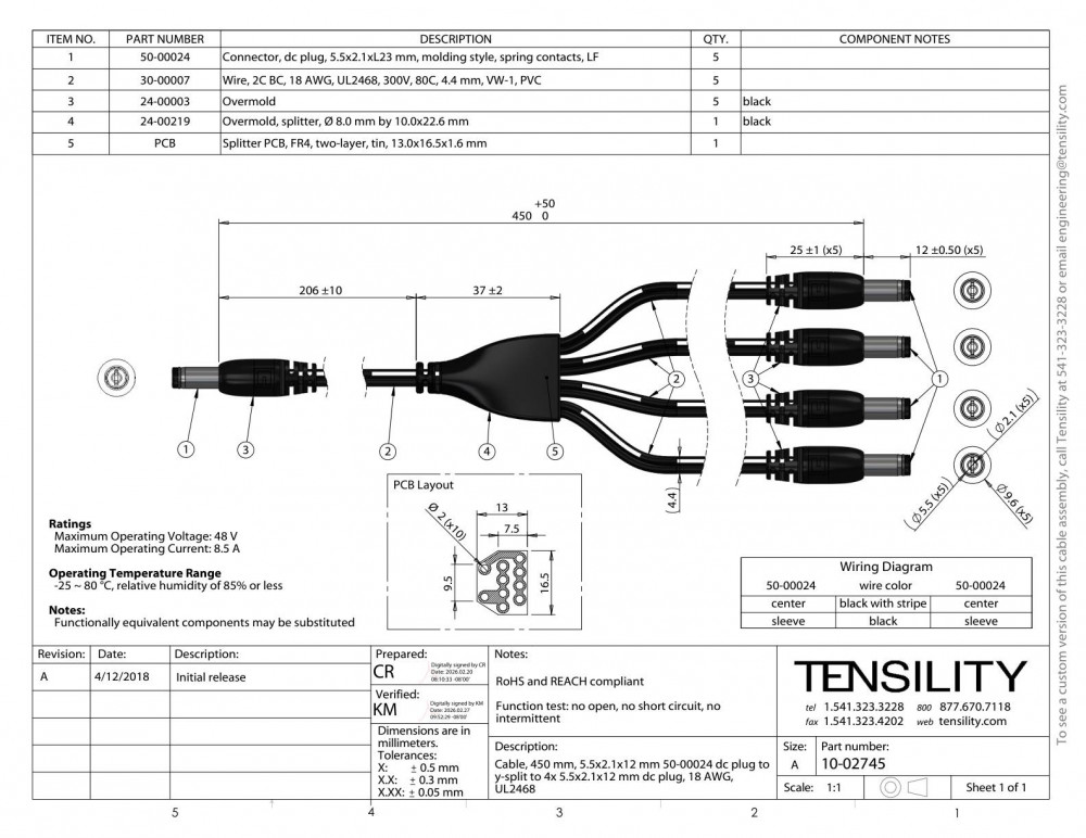 Tensility International 10-02745 cable assembly drawing