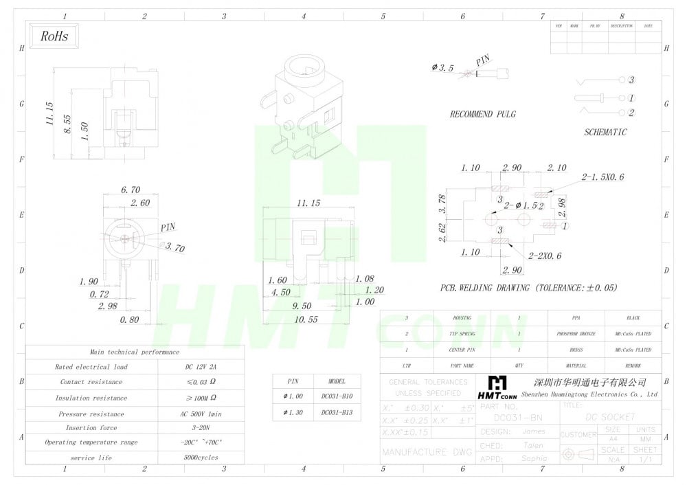 HMTCONN DC031-B10 technical document preview
