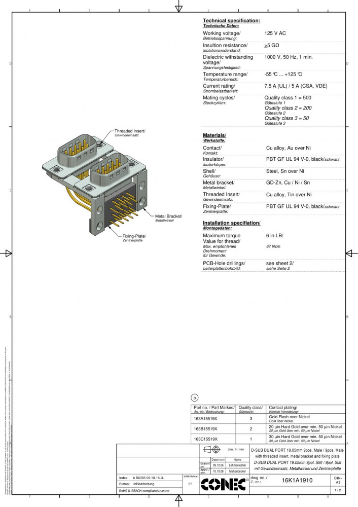 Conec 163A15519X technical drawing, page 1