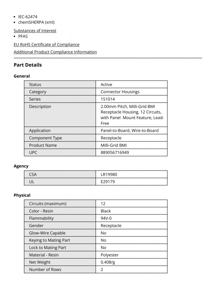 MOLEX Series 151014 product specification page image 2
