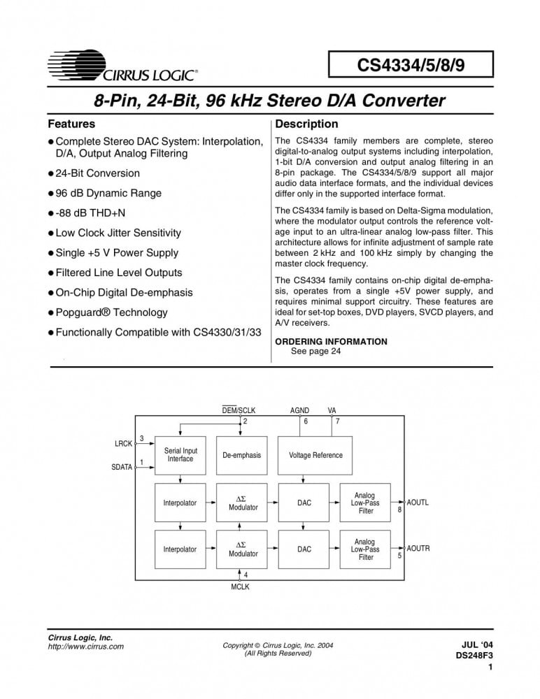 CS4334-DS datasheet page 1