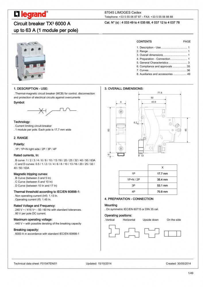 Legrand TX3 technical document, page 1