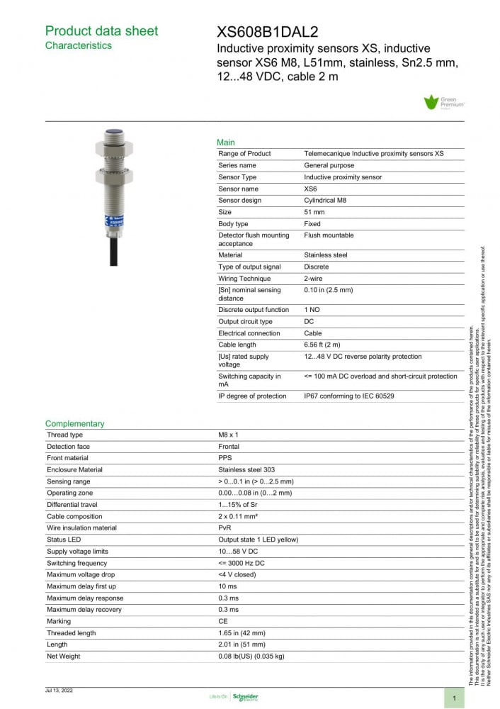 XS608B1DAL2 technical document page 1