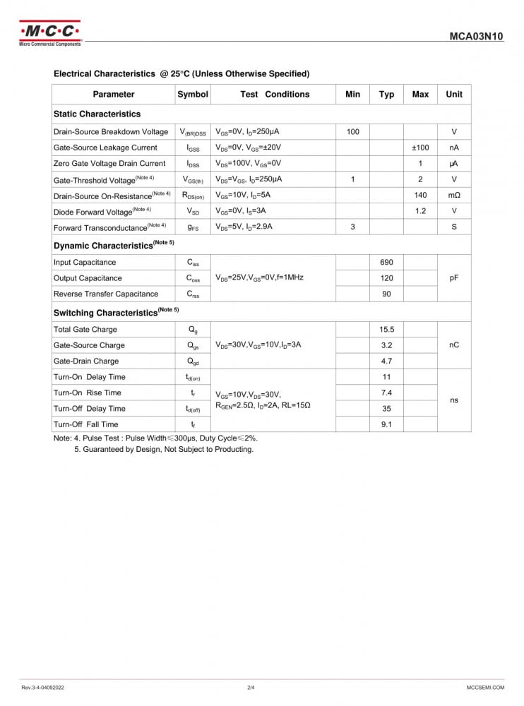MCA03N10-TP datasheet page 2